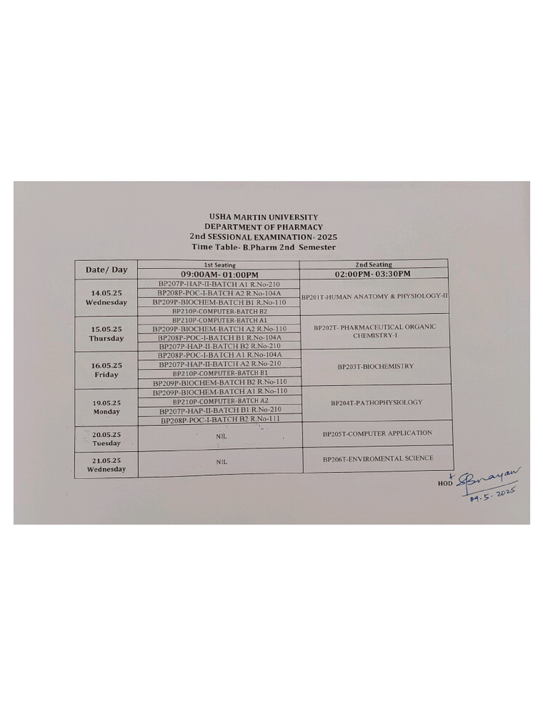 Sessional Exam Timetable | PDF