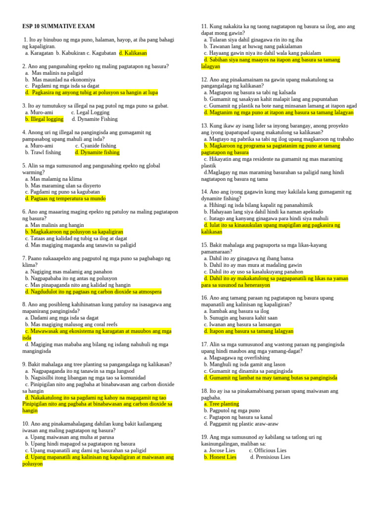 ESP-SUMMATIVE-EXAM | PDF