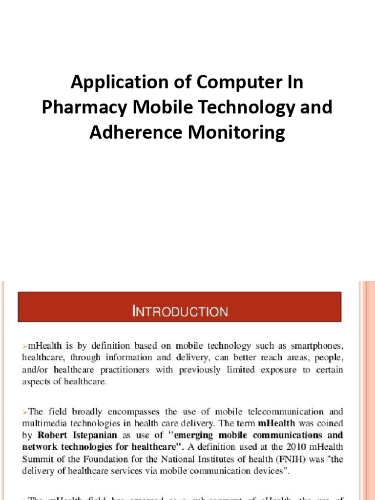 Application of Computer In Pharmacy Mobile Technology and adherence ...