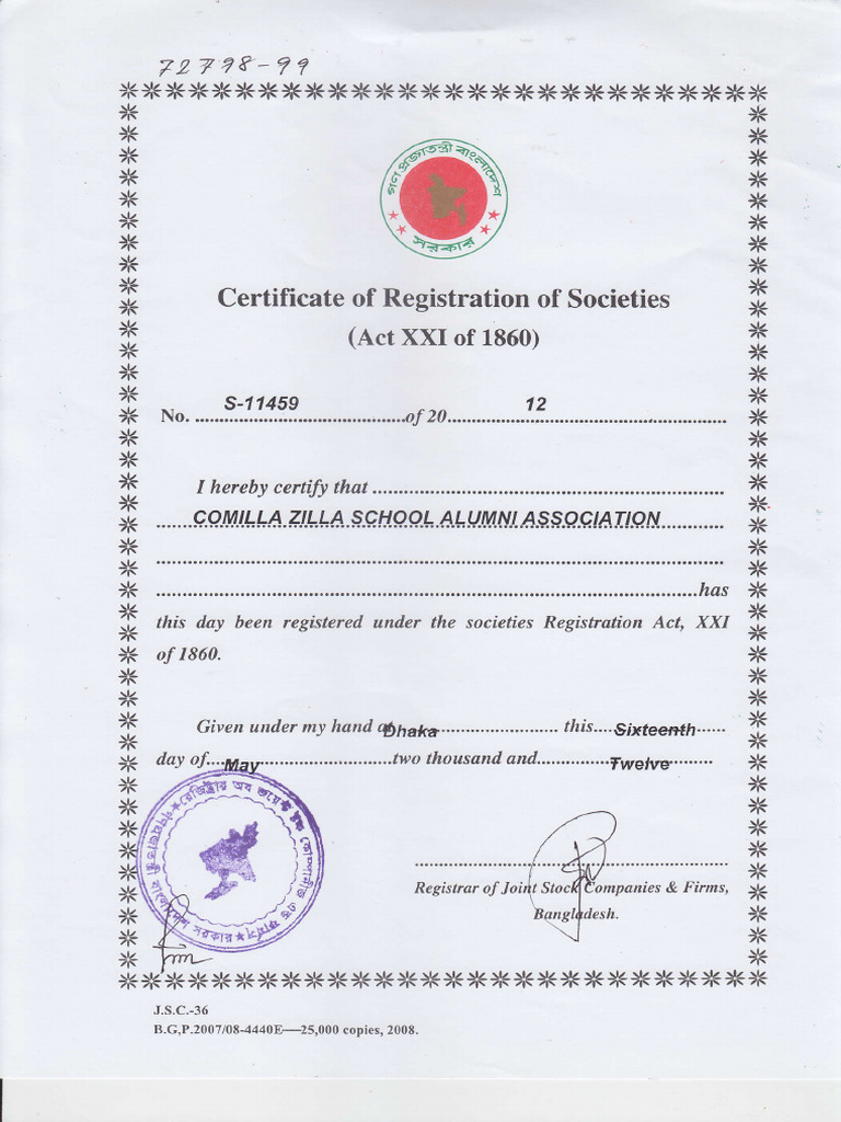 CoZSAA - Certificate & Constitution | PDF