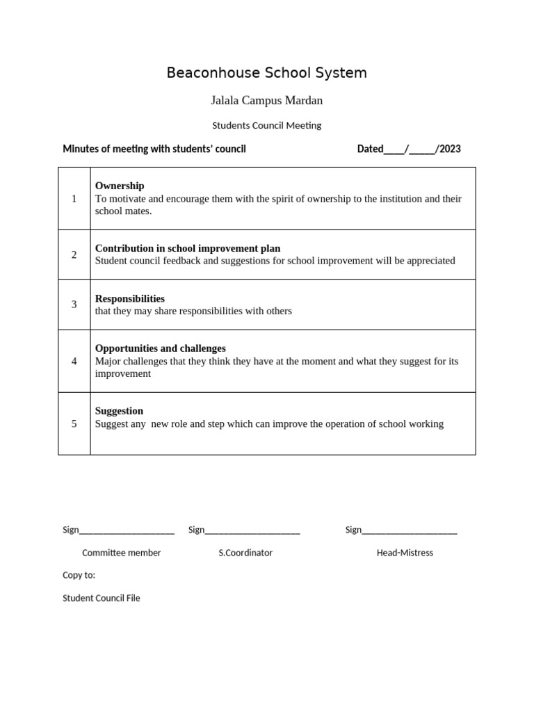 Minutes of Meeting With The Students Council 1 | PDF
