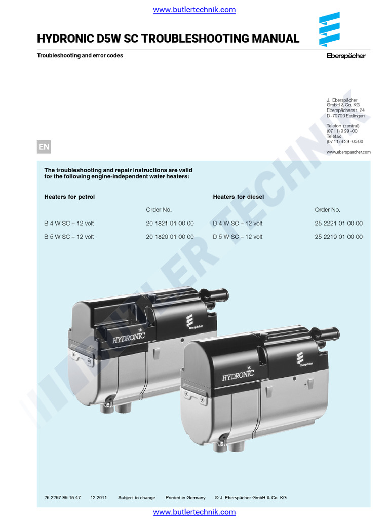 Eberspacher Espar Hydronic d5wsc Error Codes Manual | PDF | Thermostat ...