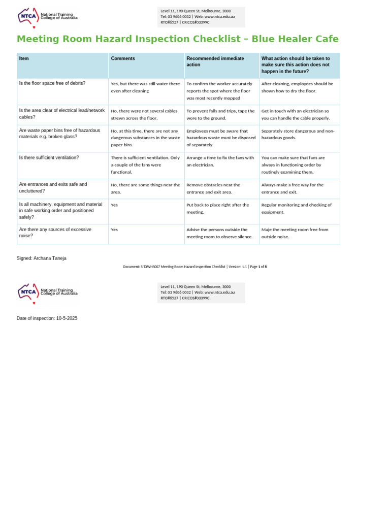 Group-8-NTCA230251-SITXWHS007 Meeting Room Hazard Inspection Checklist ...