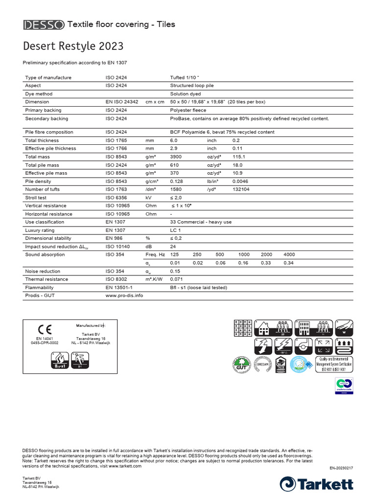 DESSO Flooring Specification Overview | PDF | Flooring