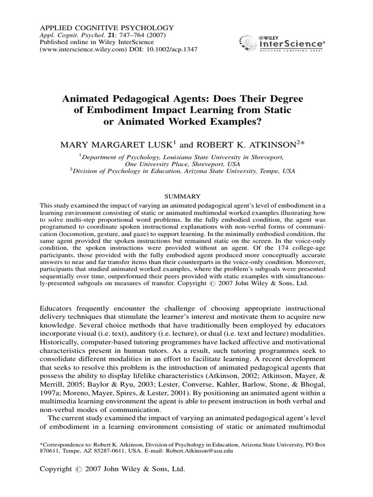 [Applied Cognitive Psychology 2007-sep vol. 21 iss. 6] Mary Margaret Lusk_ Robert K. Atkinson ...