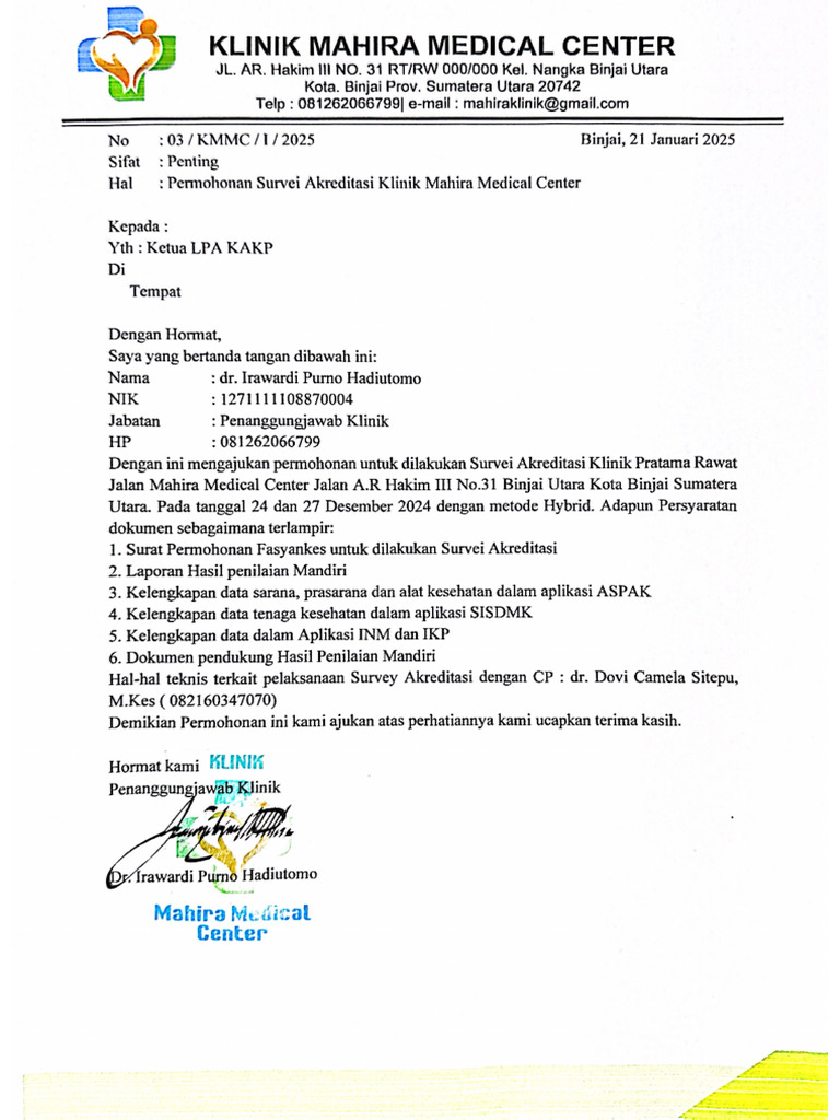 Surat Permohonan Survei Akreditasi Klini | PDF