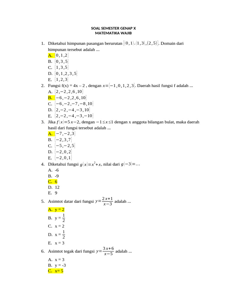 Soal US Math Wajib Kls X | PDF