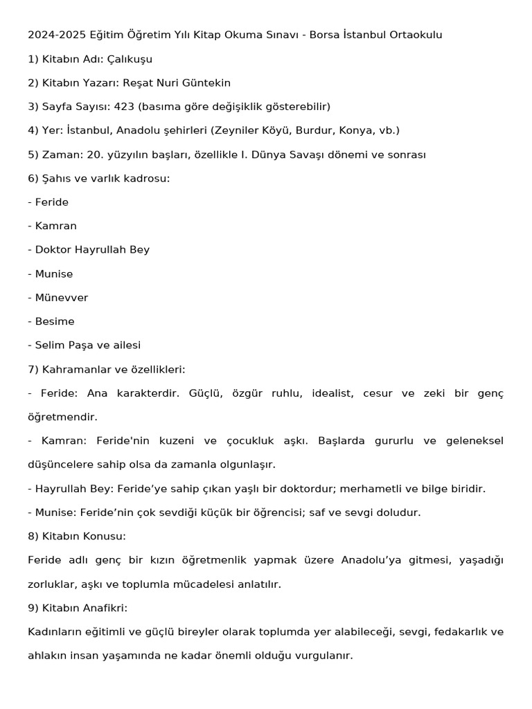 Calikusu Kitap Okuma Formu | PDF