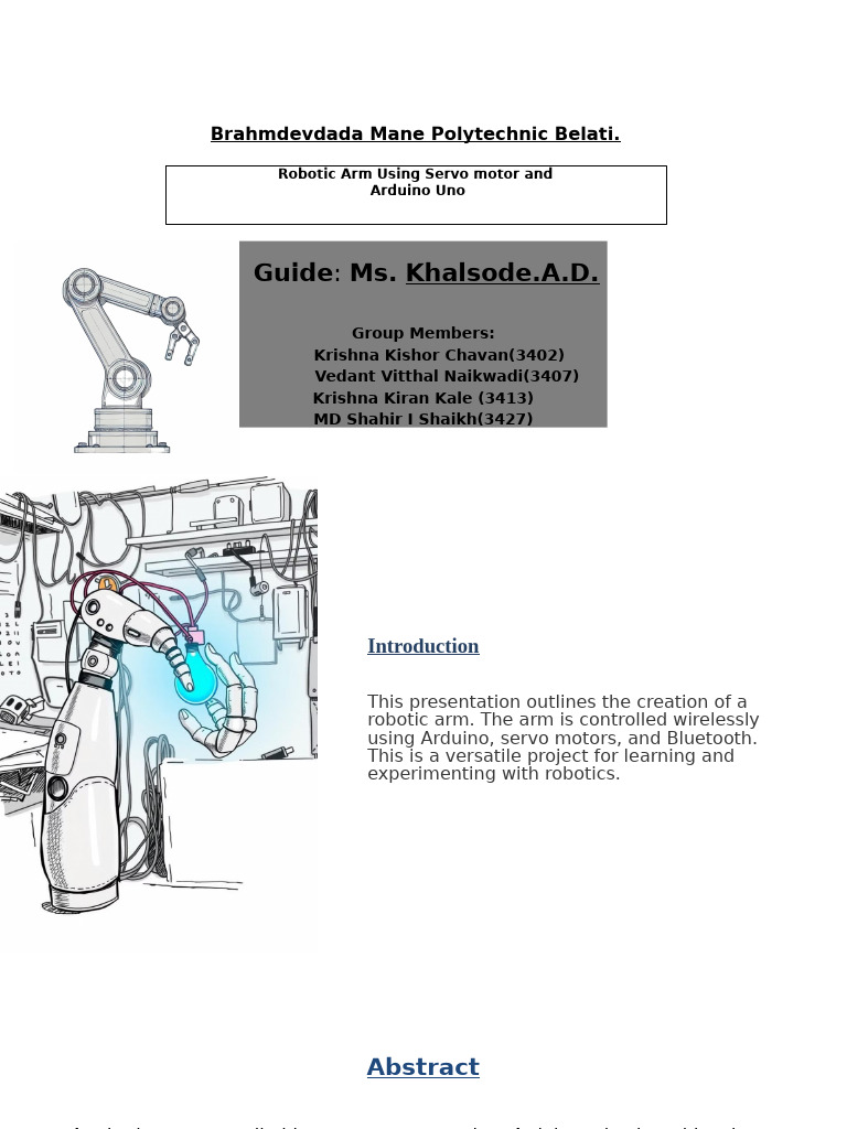 Robotic Arm PPT (1443 34232) | PDF | Arduino | Robotics