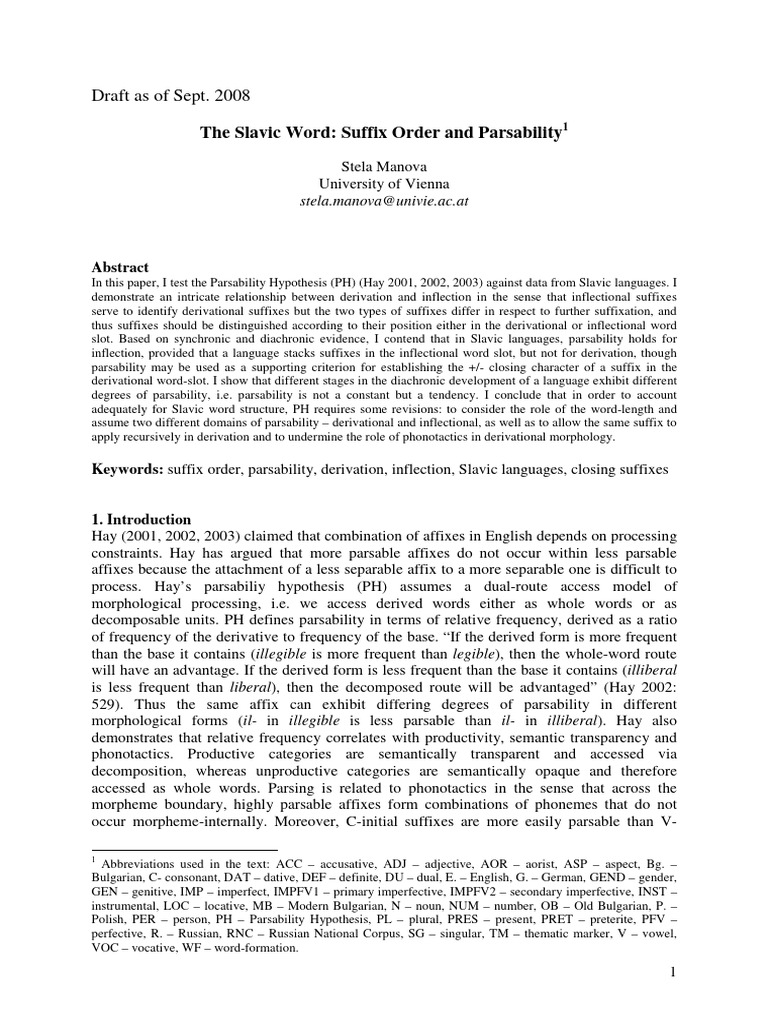 2008 The Slavic Word Suffix Order and Pa | PDF | Grammatical Tense ...