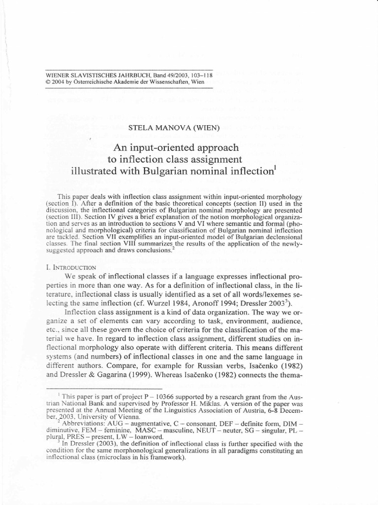 An Input Oriented Approach To Inflection | PDF | Grammatical Gender | Morphology (Linguistics)