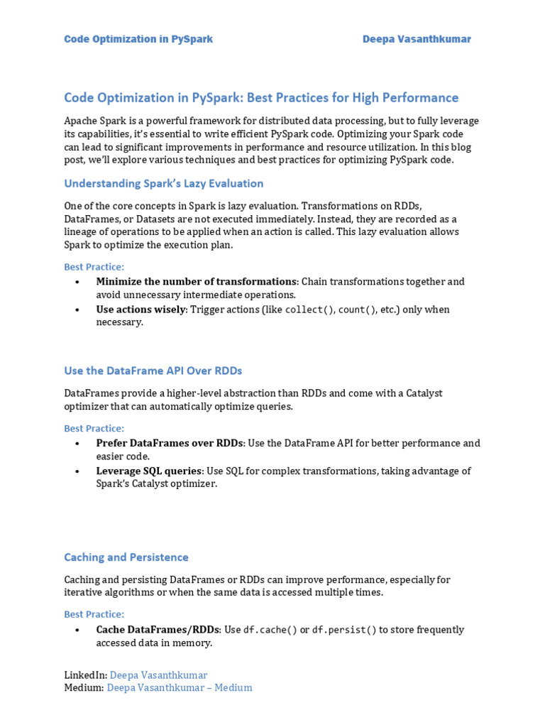 code optimization in spark | PDF | Apache Spark | Program Optimization