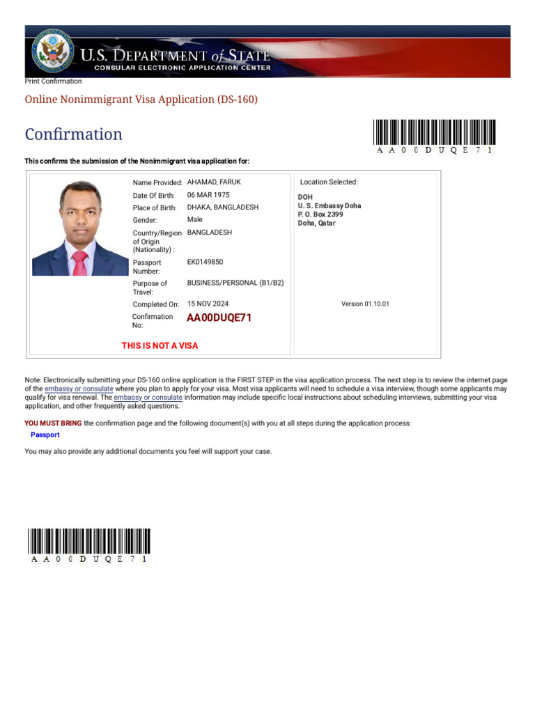 Nonimmigrant Visa - Confirmation Page | PDF
