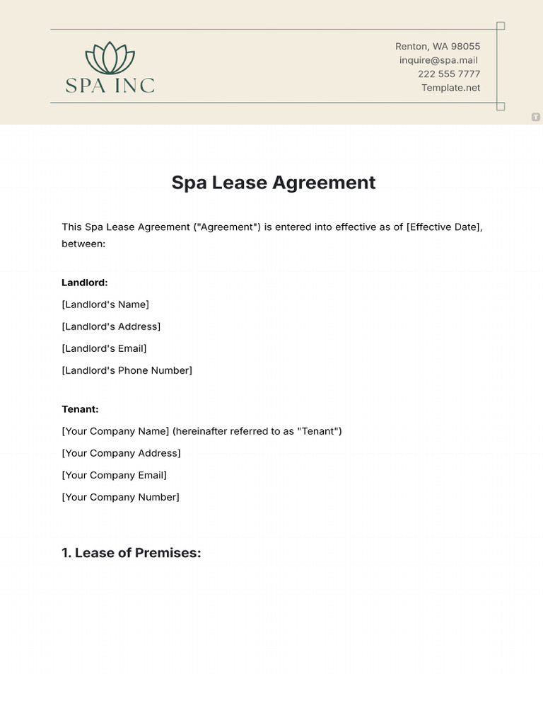 Spa Lease Agreement Template | PDF