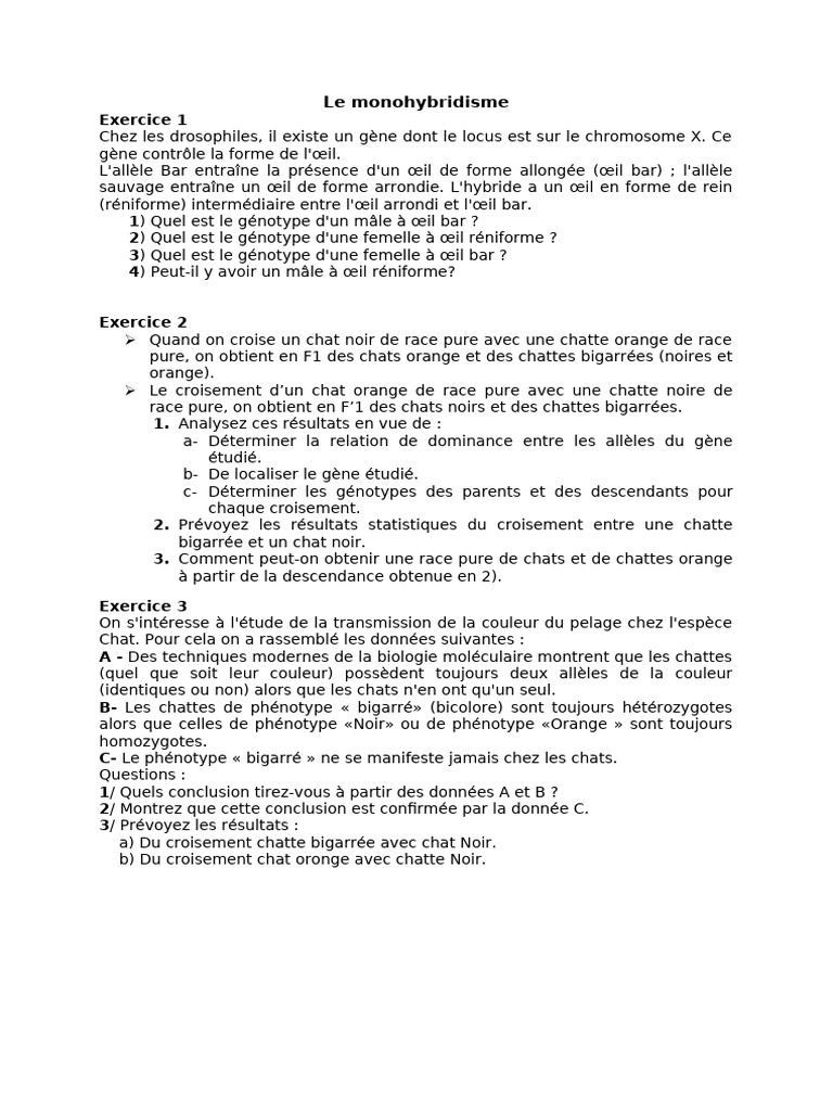 Monohybridisme | PDF | Dominance (Génétique) | Génotype