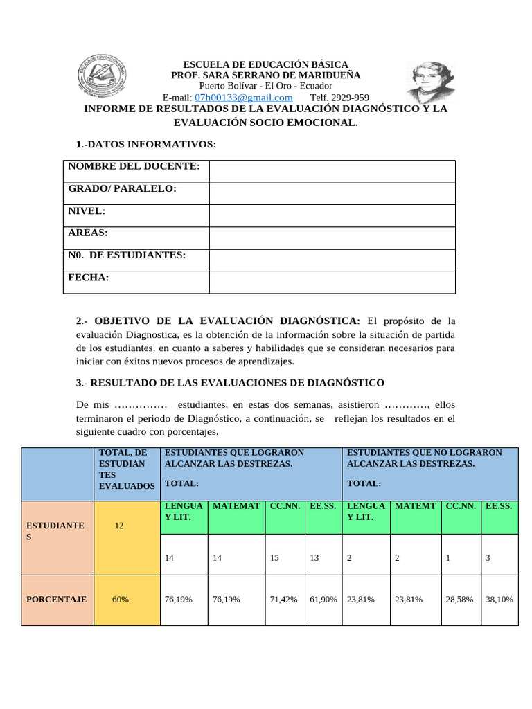 Informe de La Evaluacion Diagnostica y Socio - Emocional 2025 | PDF | Las emociones | Inteligencia