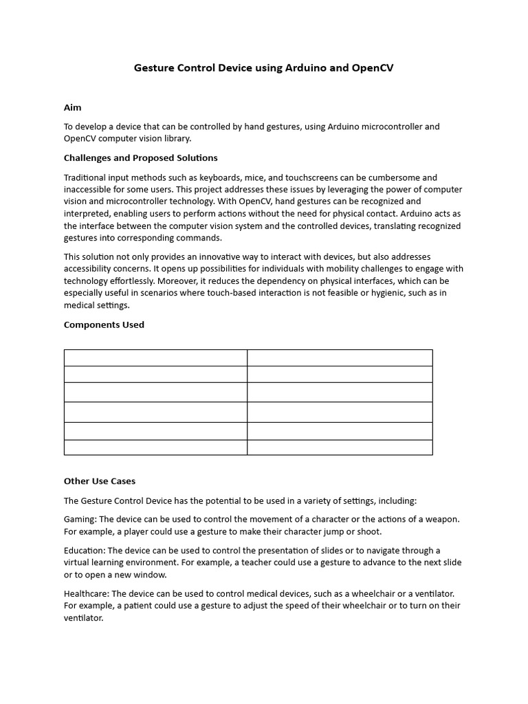Gesture Control Device Using Arduino And Opencv Pdf