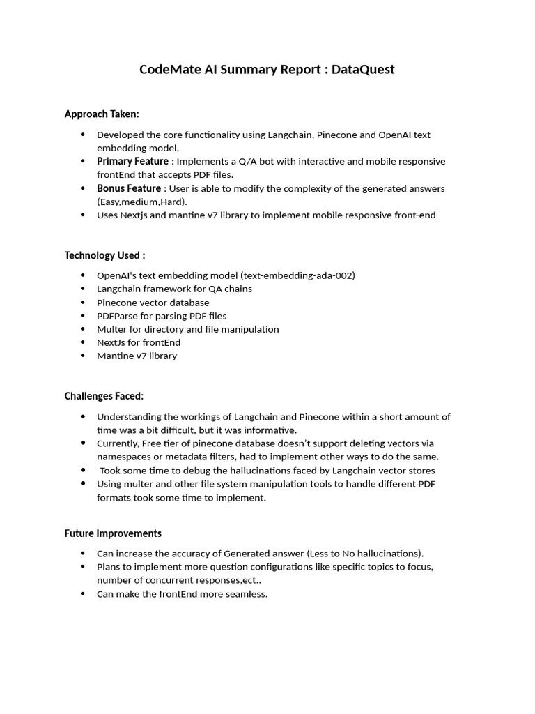 CodeMate AI Summary Report | PDF