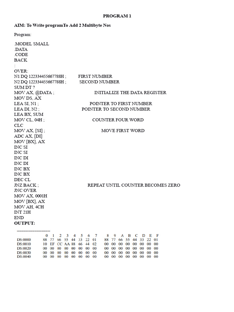 Multibyte Arithmetic Assembly Programs | PDF