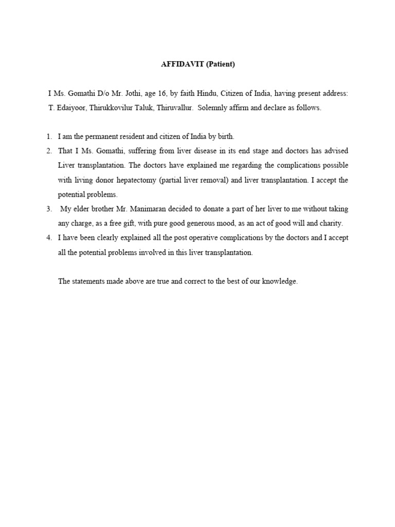 Sample Affidavits 21-11-17 | PDF | Organ Transplantation | Medical Specialties