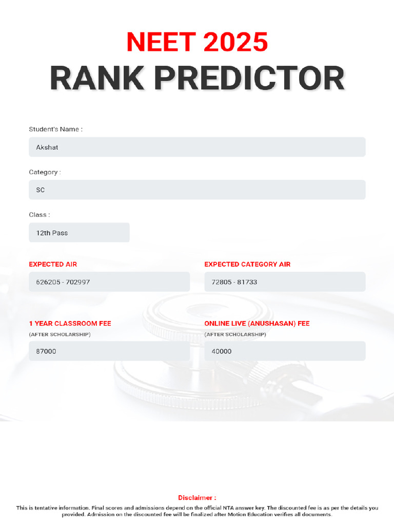 NEET 2025 Rank Prediction | PDF