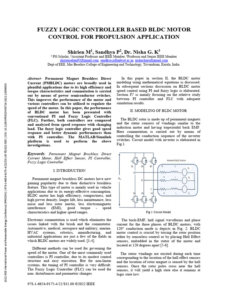 Fuzzy Logic Controller Based BLDC Motor Control For Propulsion Application | PDF | Electric ...