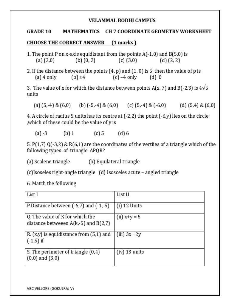 CH 7 Coordinate Geometry WS | PDF | Euclidean Geometry | Elementary ...