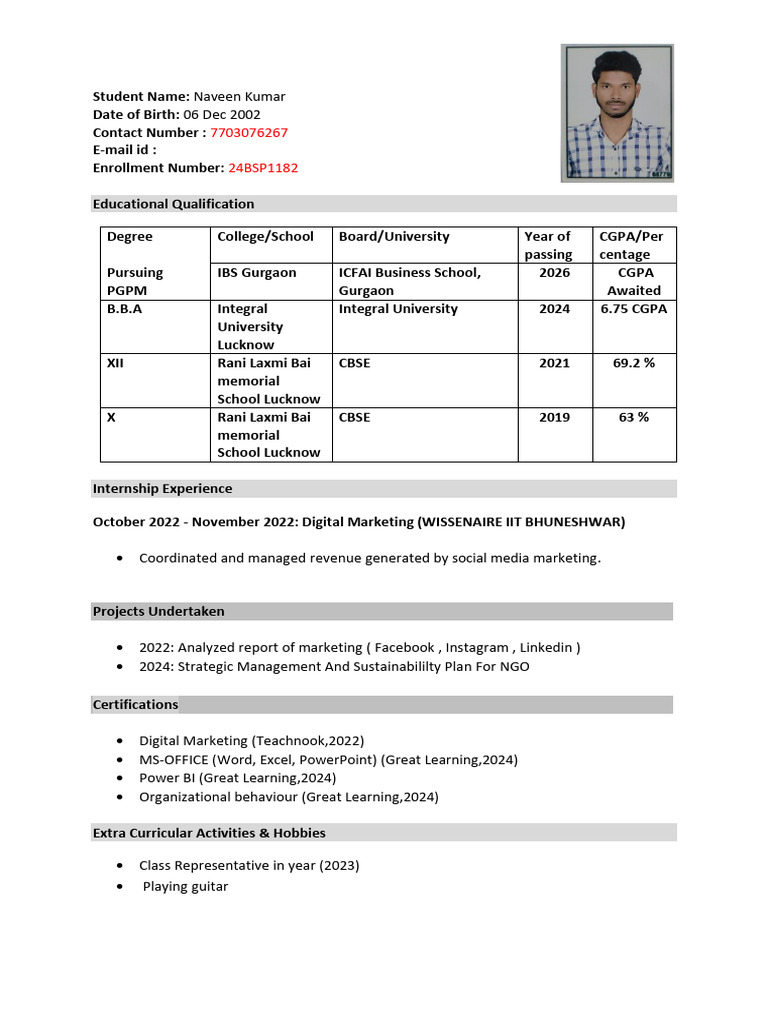 Resume Naveen Kumar | PDF