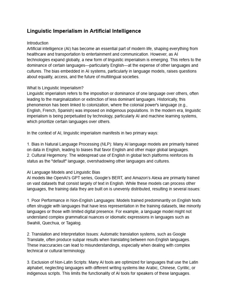 Linguistic Imperialism in Artificial Intelligence | PDF | Artificial ...