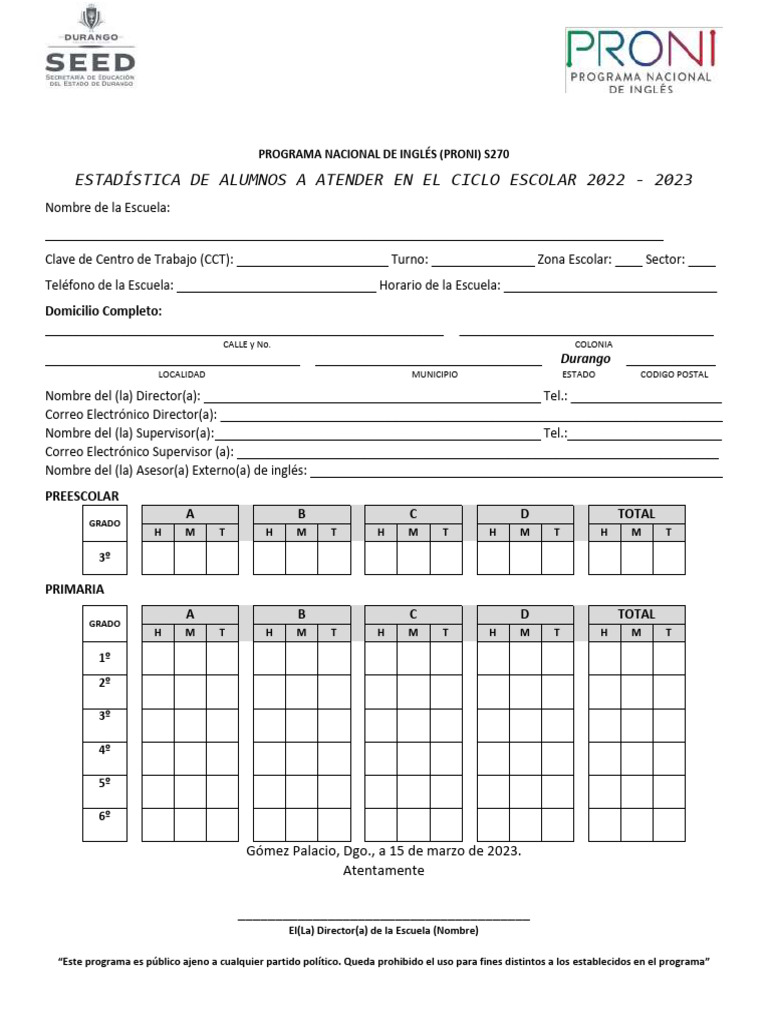 ESTADISTICA DE ALUMNOS Marzo PRONI 2023 | PDF | Servicios públicos | Transporte de mercancías