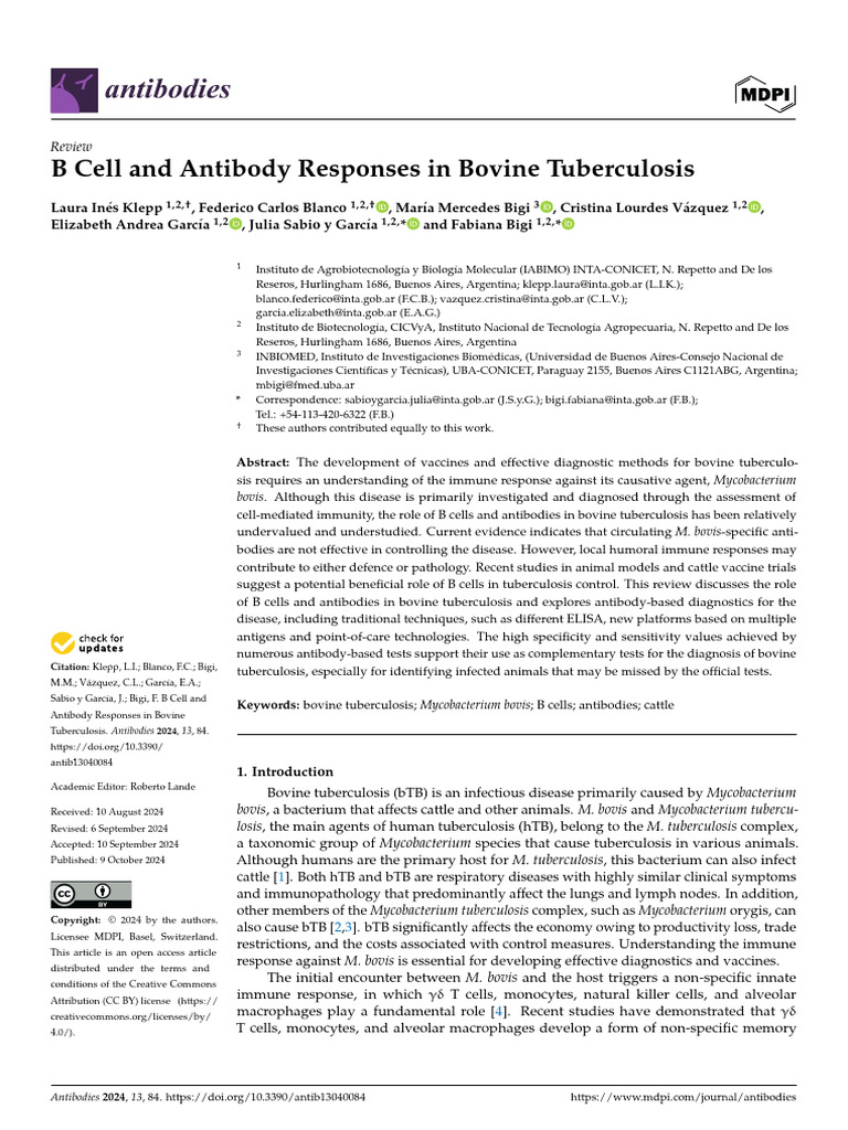 B Cell and Antibody Responses in Bovine Tuberculosis | PDF | Immune ...