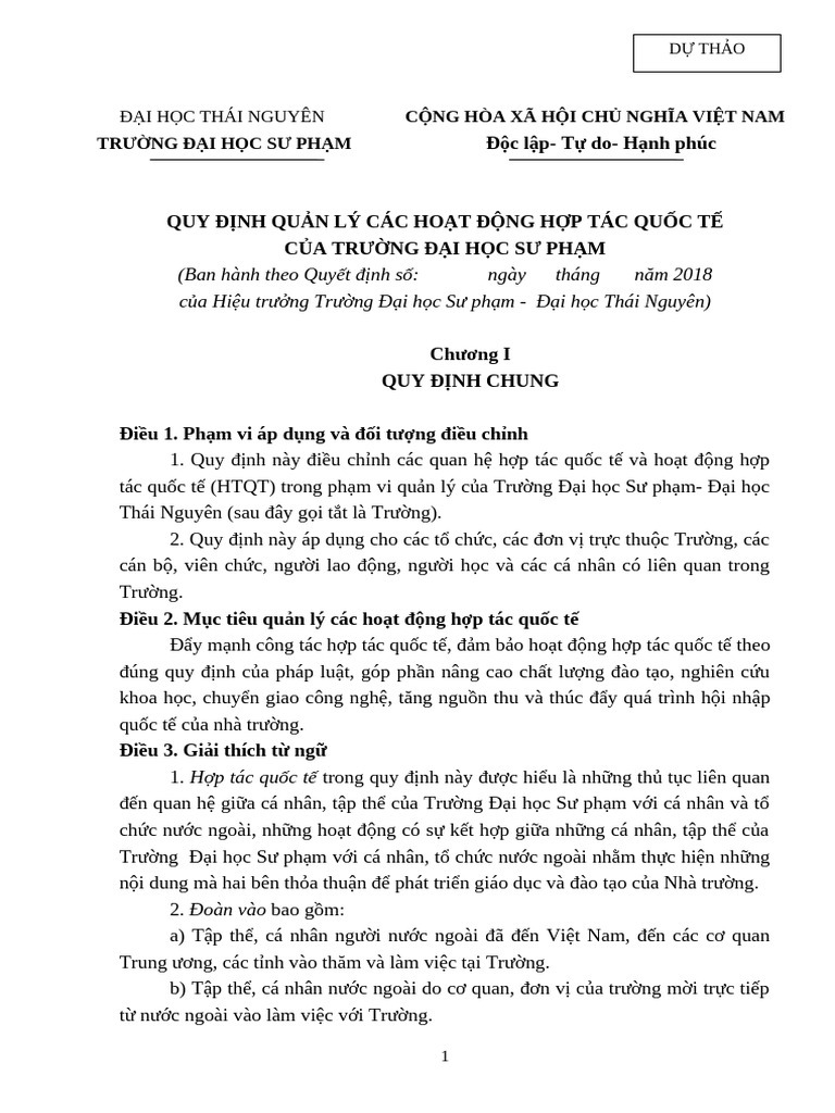 QUY ĐỊNH HTQT ĐH Thái Nguyên | PDF