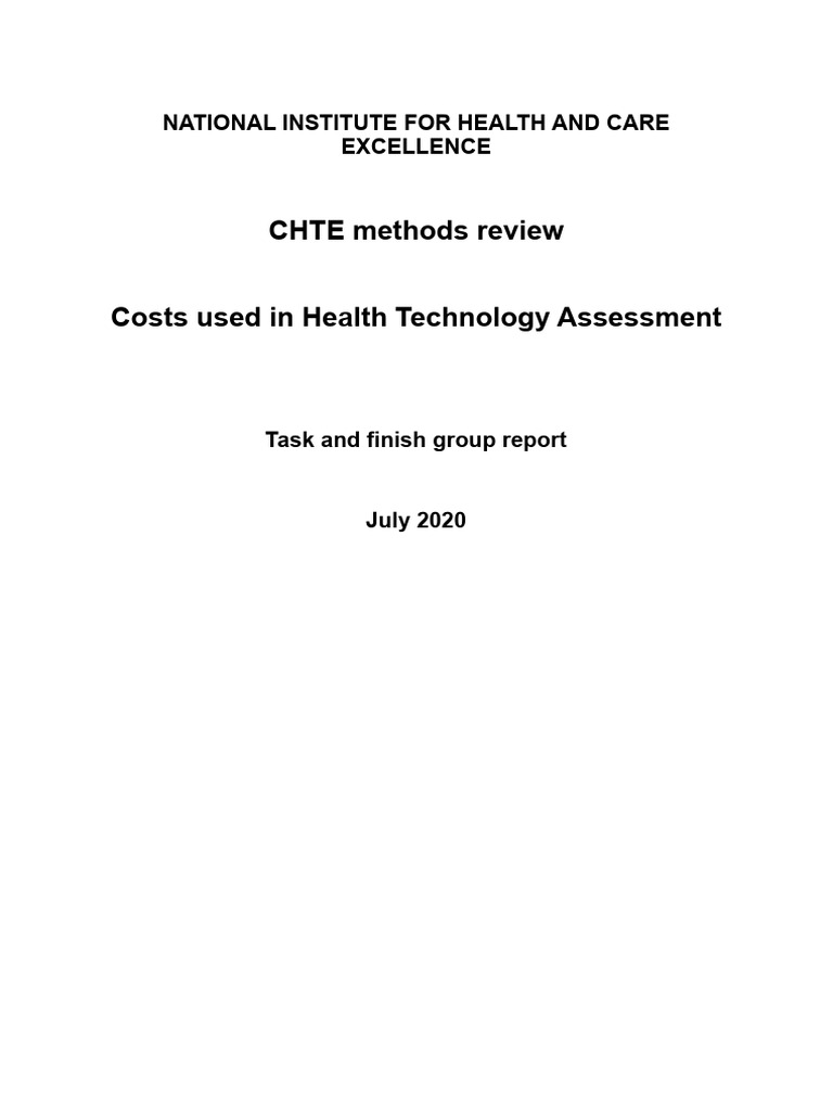 CHTE 2020 Costs Used in Health Technology Assessment Task and Finish ...