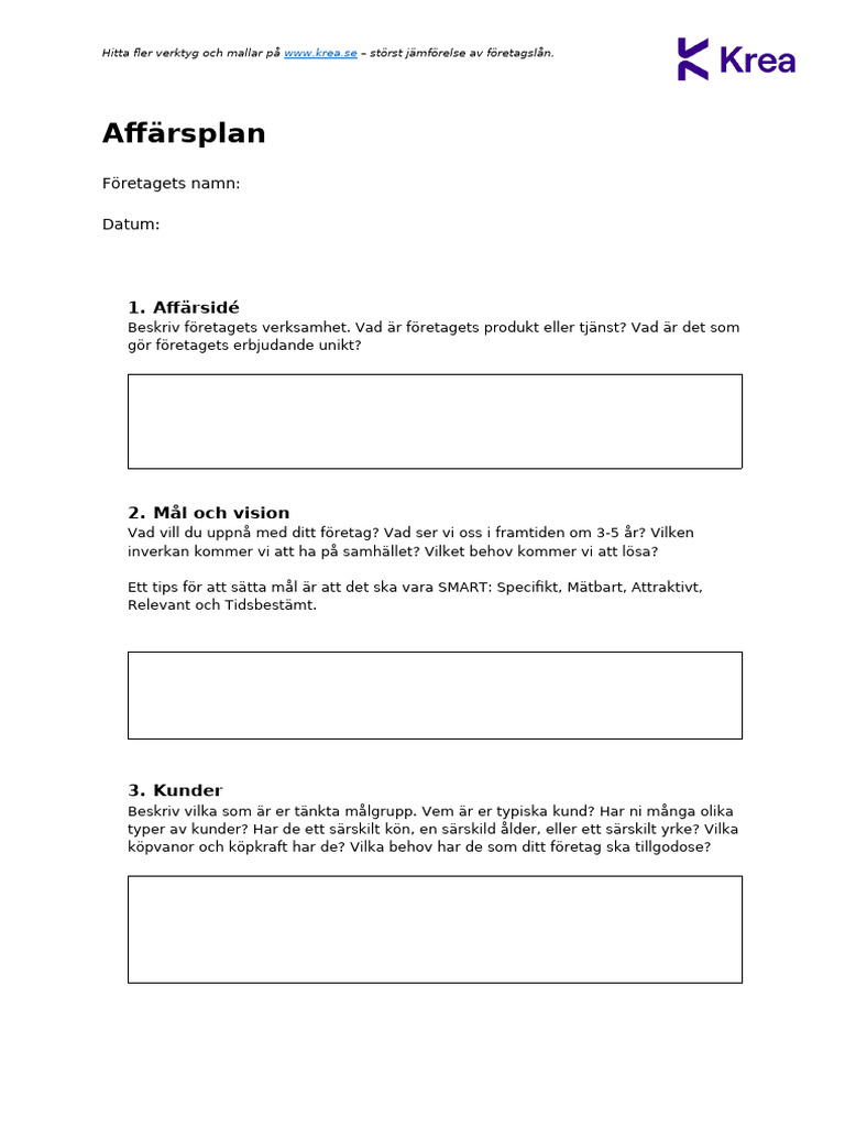 Affarsplan Mall Krea Foretagslan | PDF