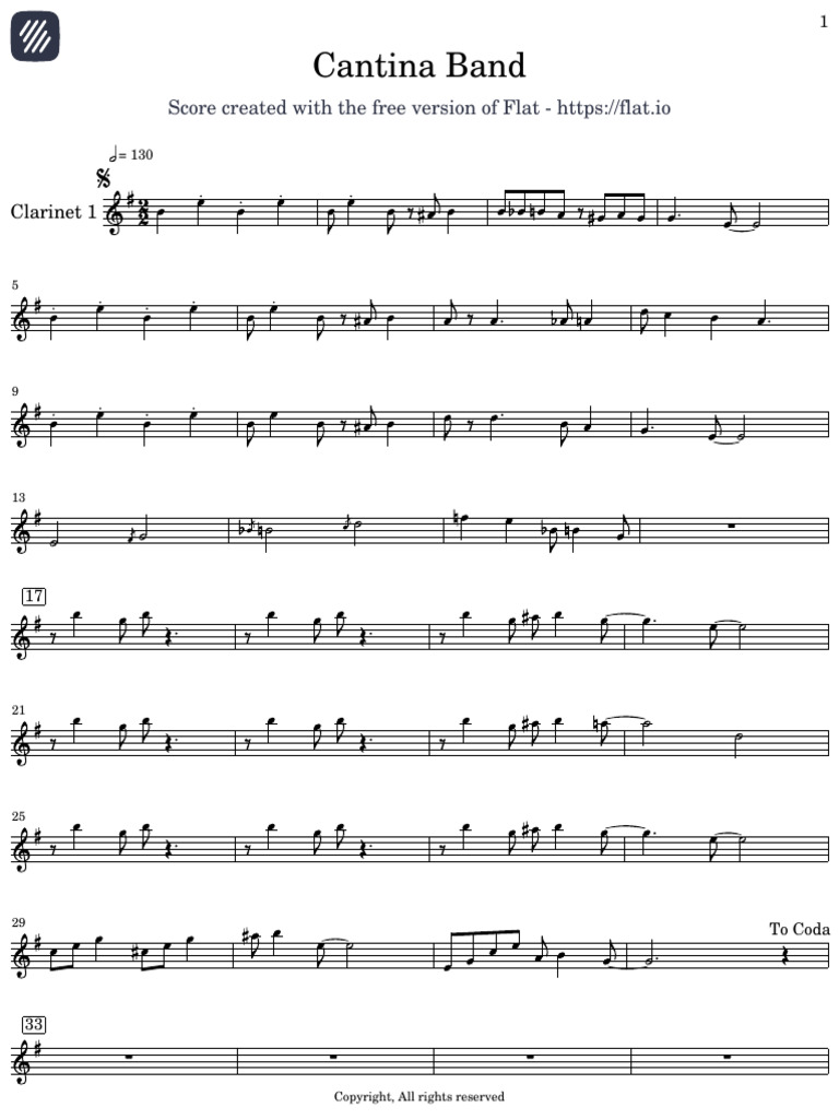 Clarinet 1 Sheet Music: Cantina Band | PDF