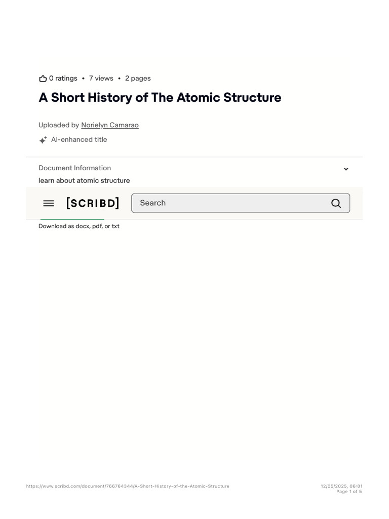 A Short History of the Atomic Structure | PDF | Atoms | Electron | PDF | Scribd | Chemistry
