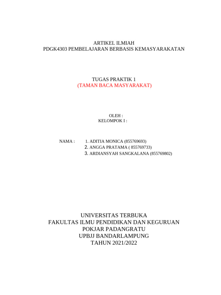 Contoh Tugas Praktik 1 - TUGAS-PRAKTEK-PBK-1 | PDF