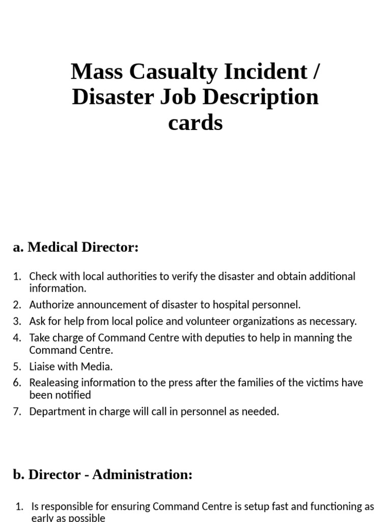 Mass Casualty Incident Job Descriptions | PDF | Emergency Department ...