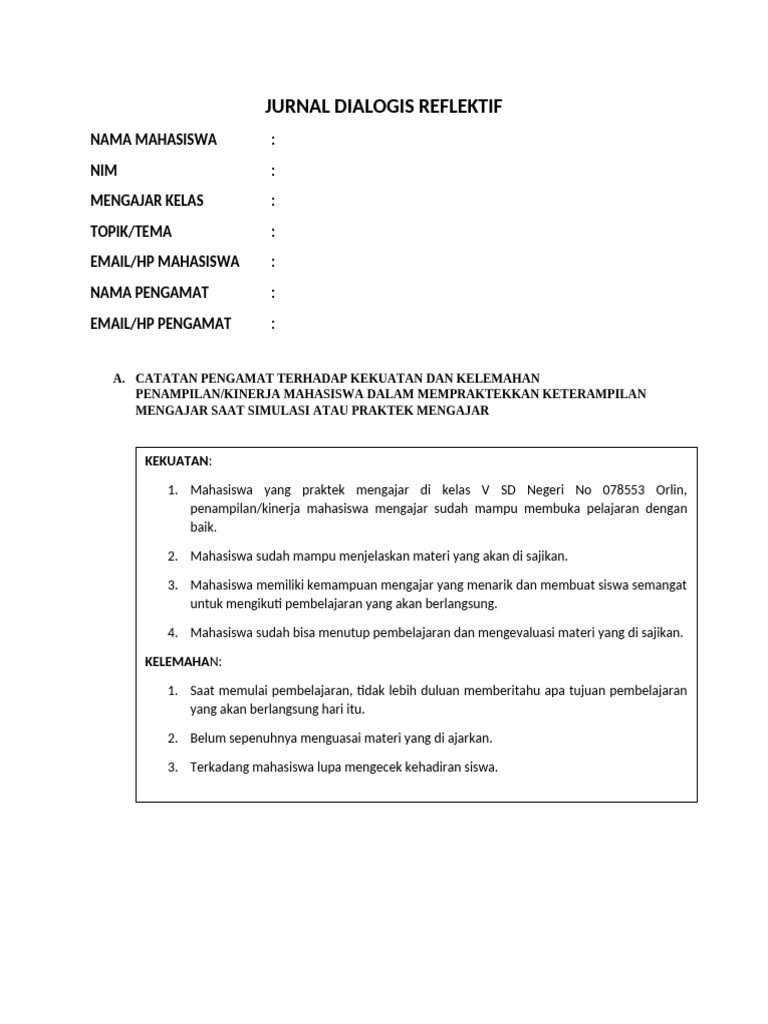Format Jurnal Dialogis Reflektif | PDF