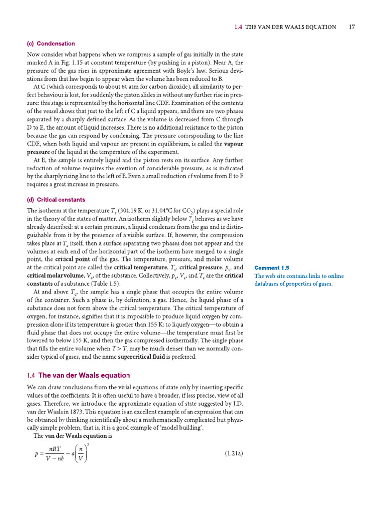 Van Der Walls Equation Derivation | PDF