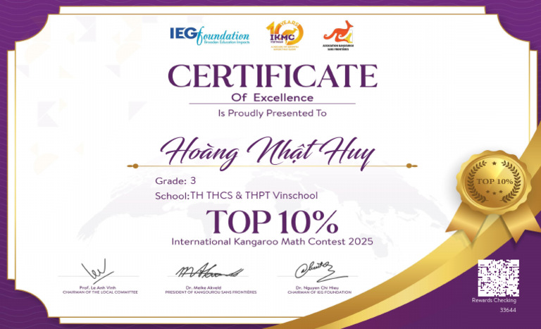 Giấy chứng nhận IKMC2025 - Hoàng Nhật Huy - Top 10% | PDF