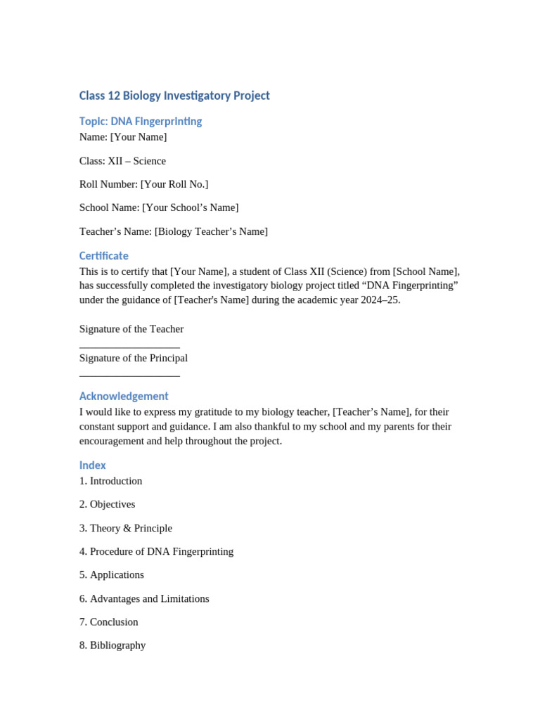 DNA Fingerprinting Project Class12 | PDF | Polymerase Chain Reaction ...