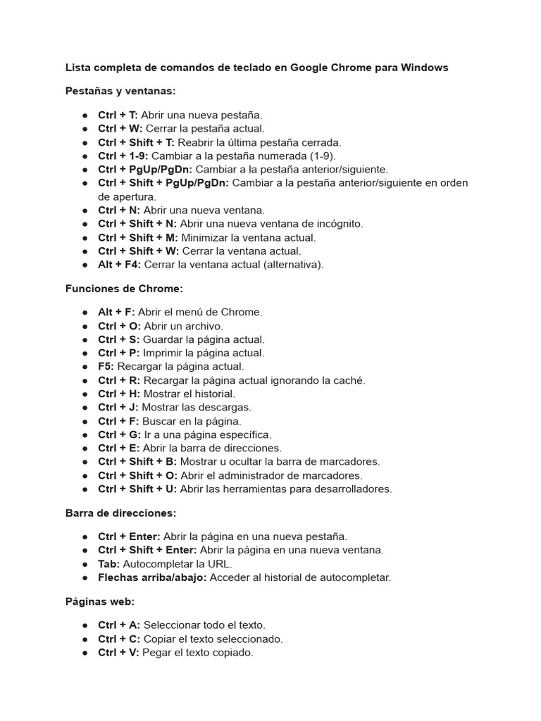 Comandos Chrome | PDF | Ventana (informática) | Hipervínculo