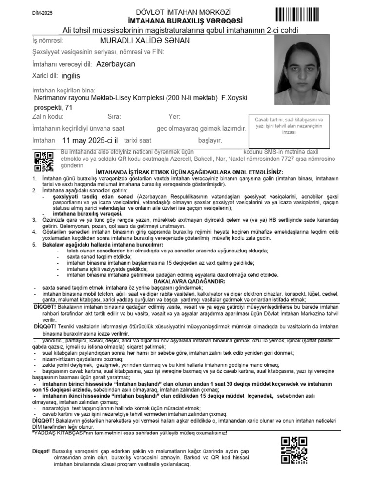 Ali T Hsil Mü Ssis L Rinin Magistraturalar Naq Bul Imtahan N N2-Cic Hdi Muradli Xal D S NAN Az ...