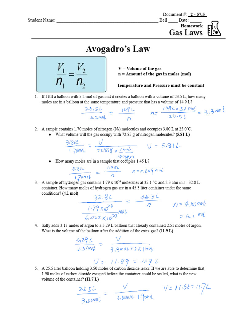 Avogadro's Gas Law | PDF