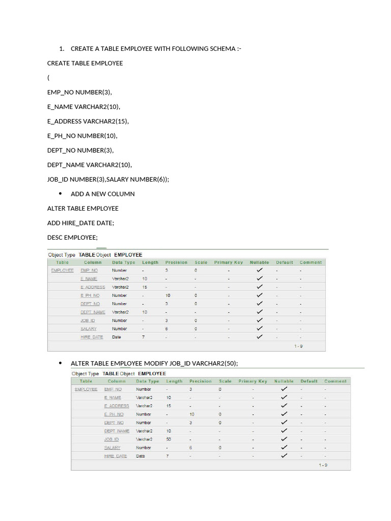 Create A Table Employee With Following Schema | PDF | Databases | Data ...