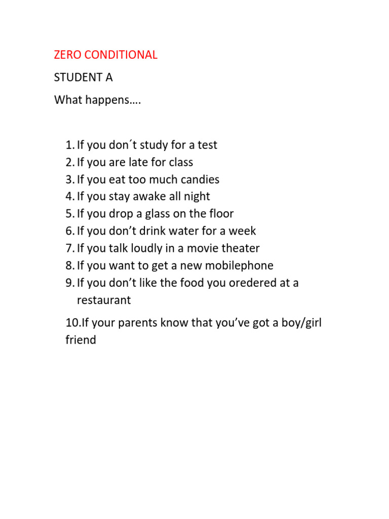 Zero Conditional Scenarios for Students | PDF