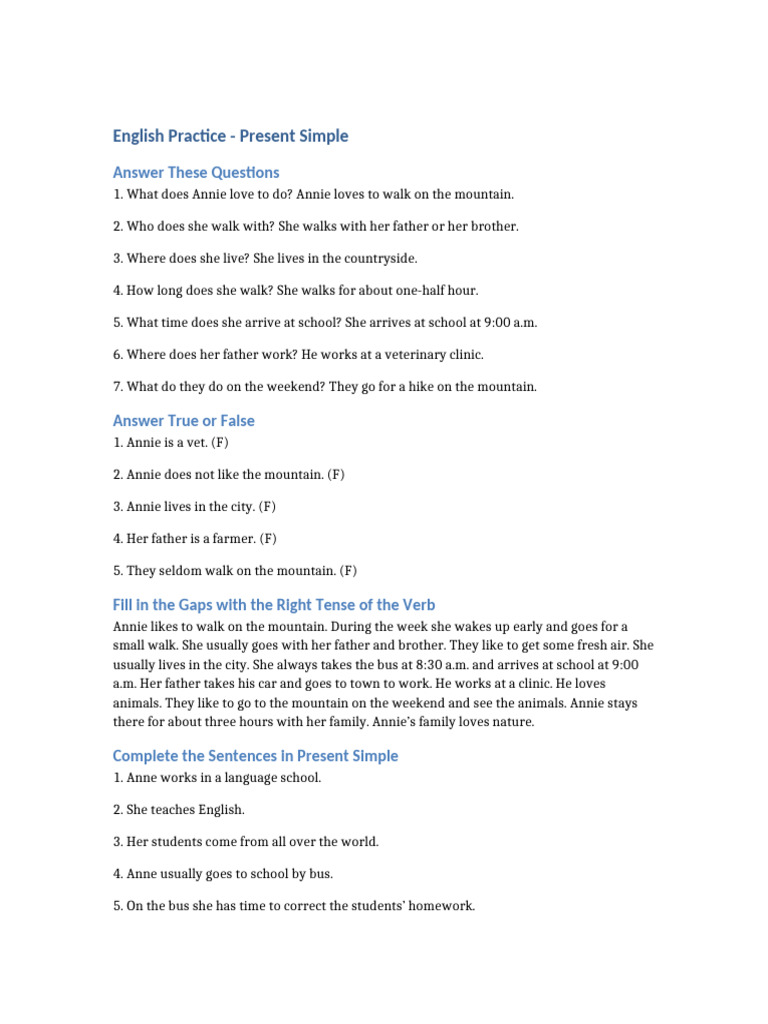 Present Simple Exercises | PDF