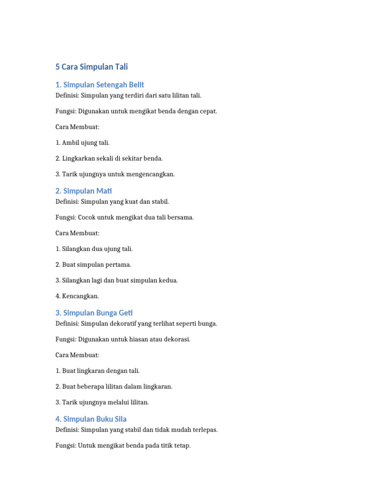 5 Cara Simpulan Tali | PDF