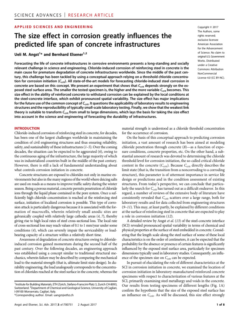 2017 Angst & Elsener Sci Adv Corrosion | PDF | Corrosion | Concrete